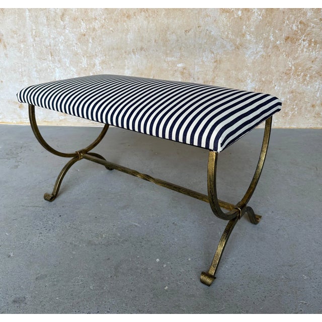 Spanish Gilt Iron Bench With Scrolled Feet | Chairish