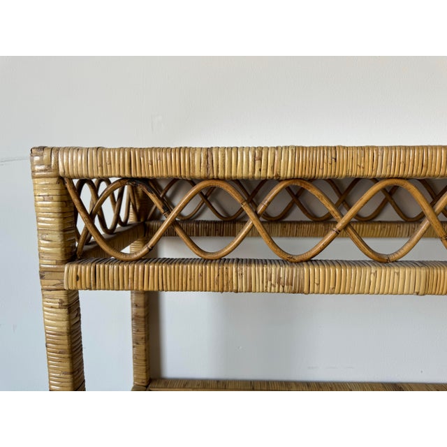 Vintage Boho Chic Coastal Woven Rattan Two - Tier Console Table | Chairish