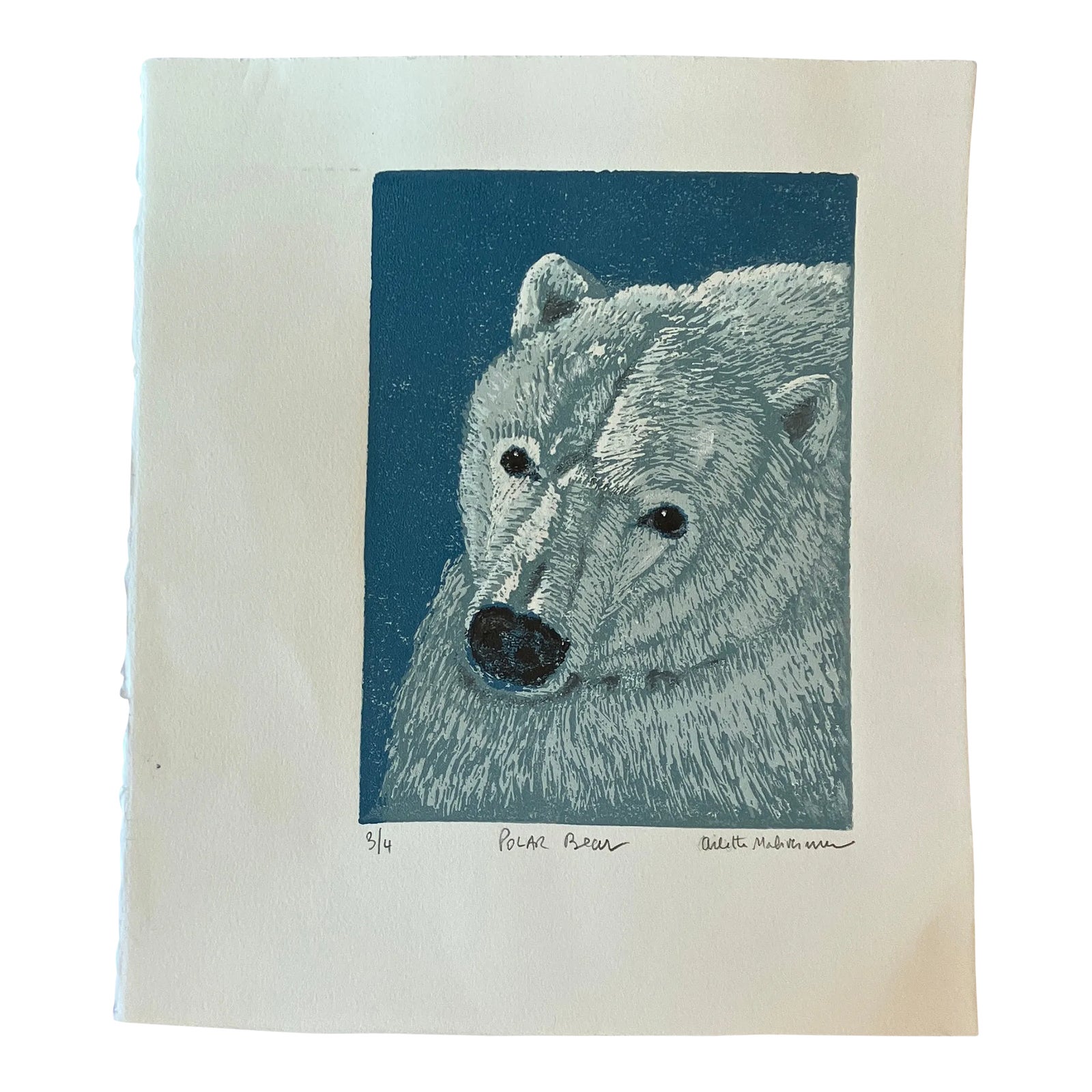 1980’s Original Colored Lithograph “Polar Bear” Print Signed | Chairish