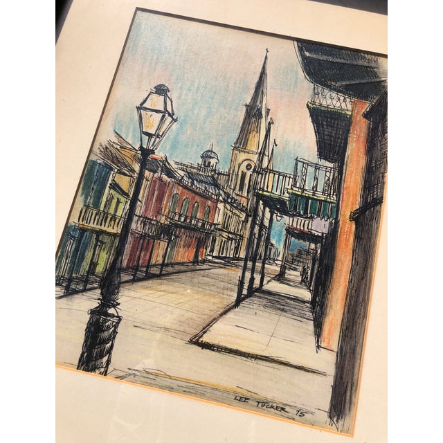 Mid-Century Modern Framed Lee Tucker Mixed Media Drawing of Chartres ...