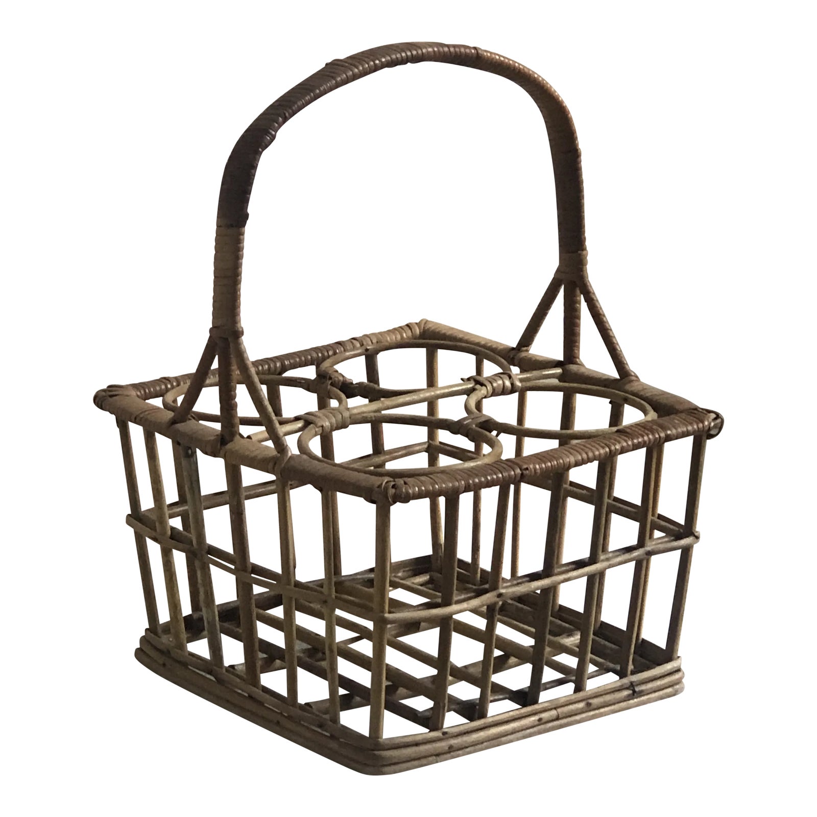 Vintage Mid-20th Century Rattan Wine Caddy | Chairish