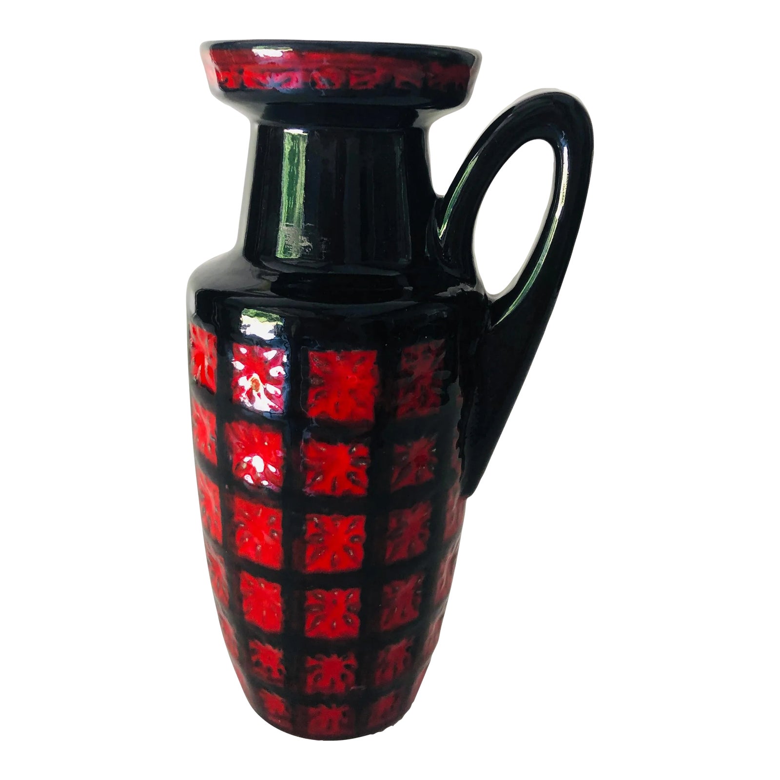 Midcentury Red & Black Pottery Picture | Chairish