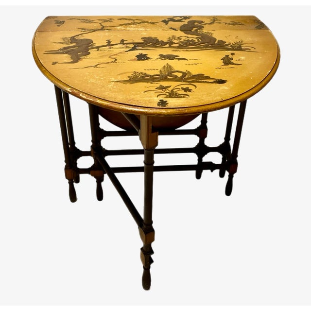 English Traditional Chinoiserie Hand Painted Gate Leg Table | Chairish