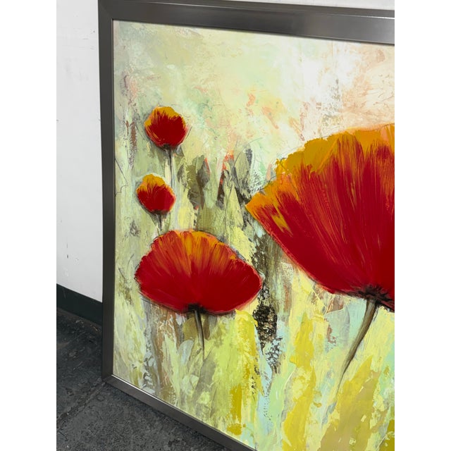 Contemporary Poppies Landscape Painting, Signed | Chairish