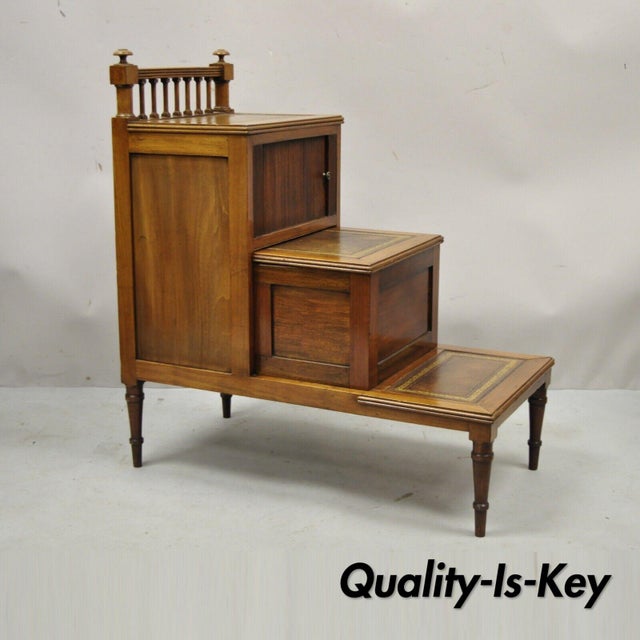 Antique English Regency Leather Top 3 Tier Side Table With Hidden ...