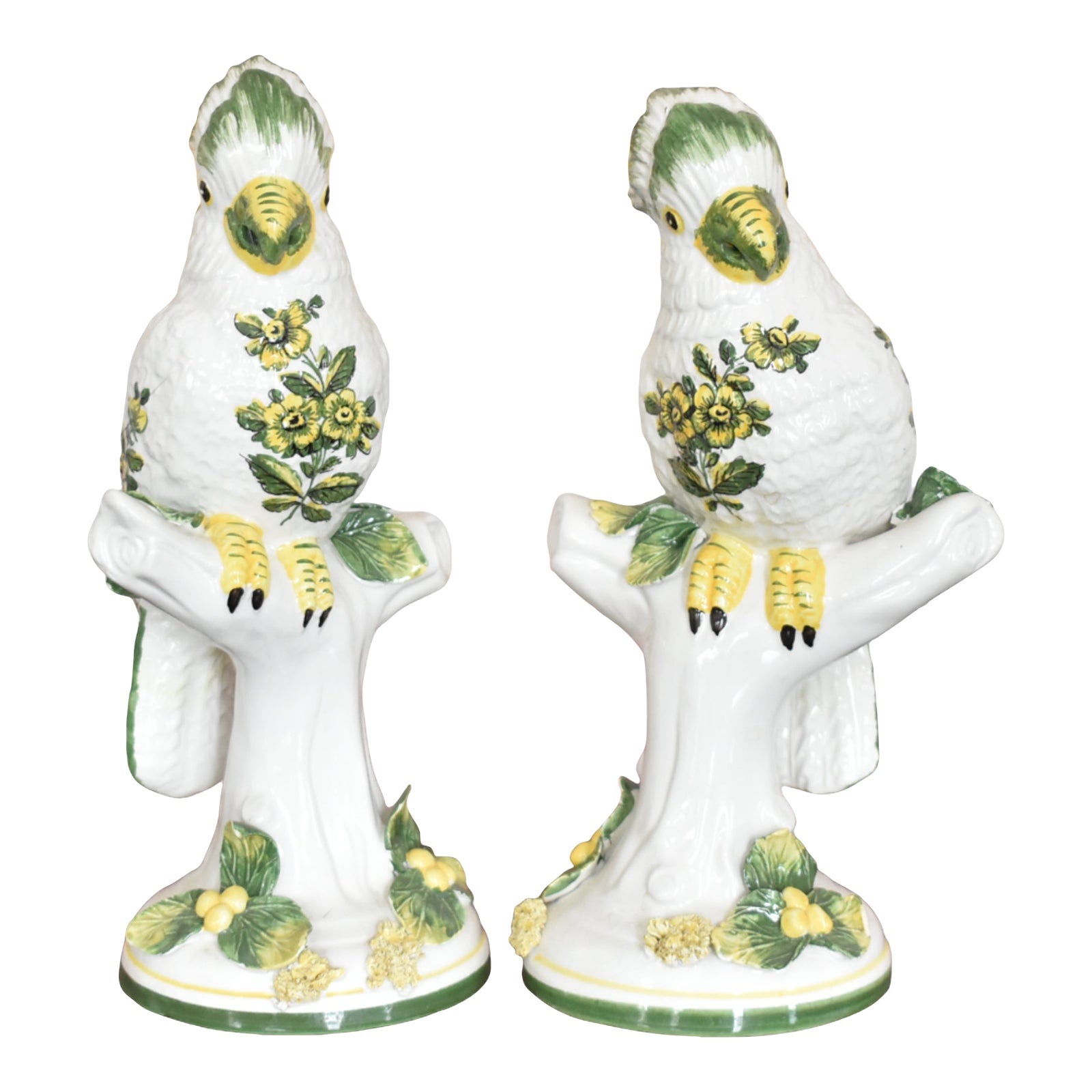 Pair of Italian Ceramic Cockatoo Bird Figurines | Chairish