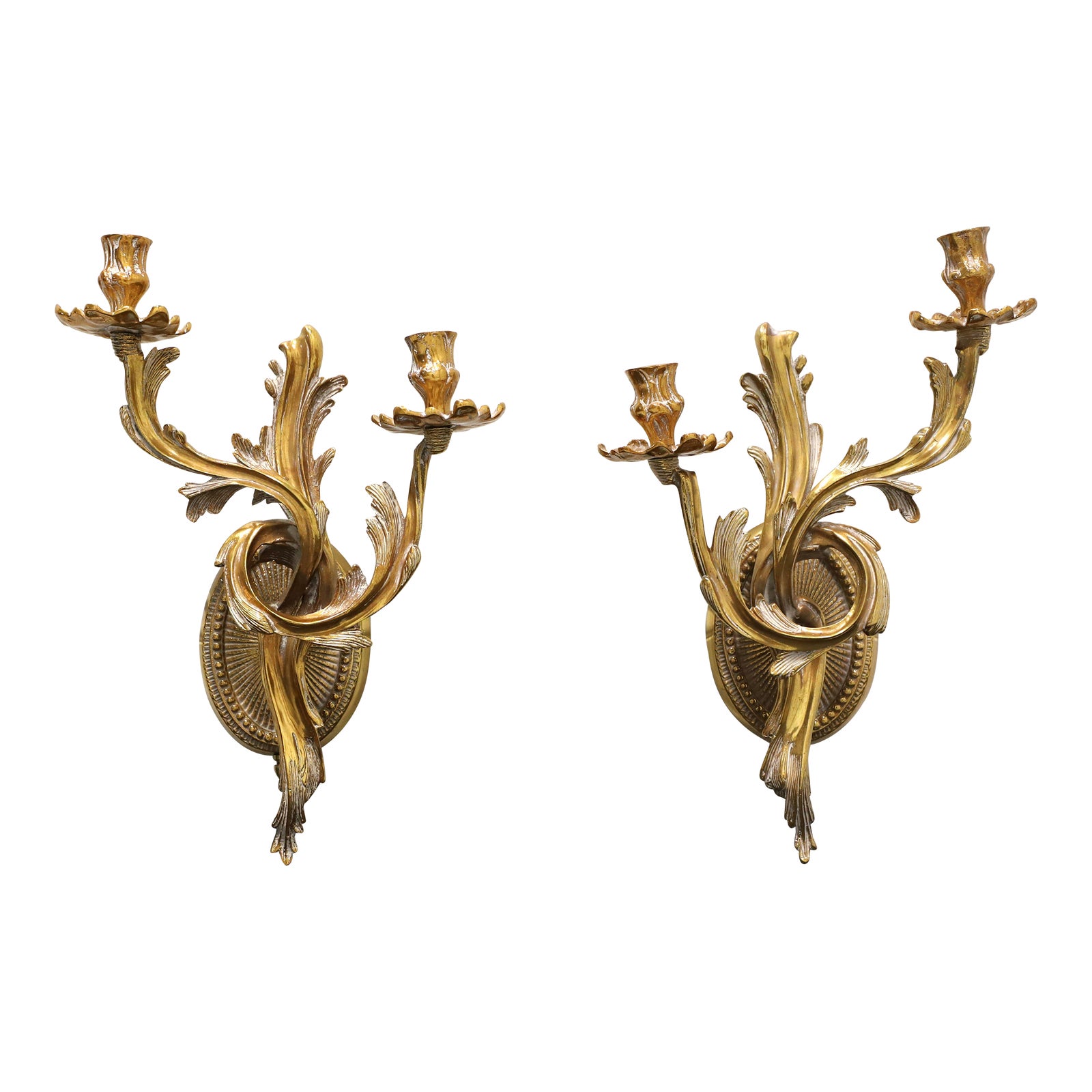Frederick Cooper Solid Brass Rococo Style Candle Wall Sconces - Pair ...