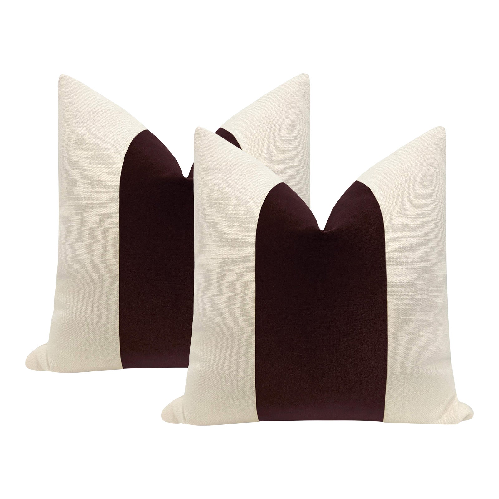 22" Merlot Designer Velvet Panel + Linen Pillows - A Pair | Chairish