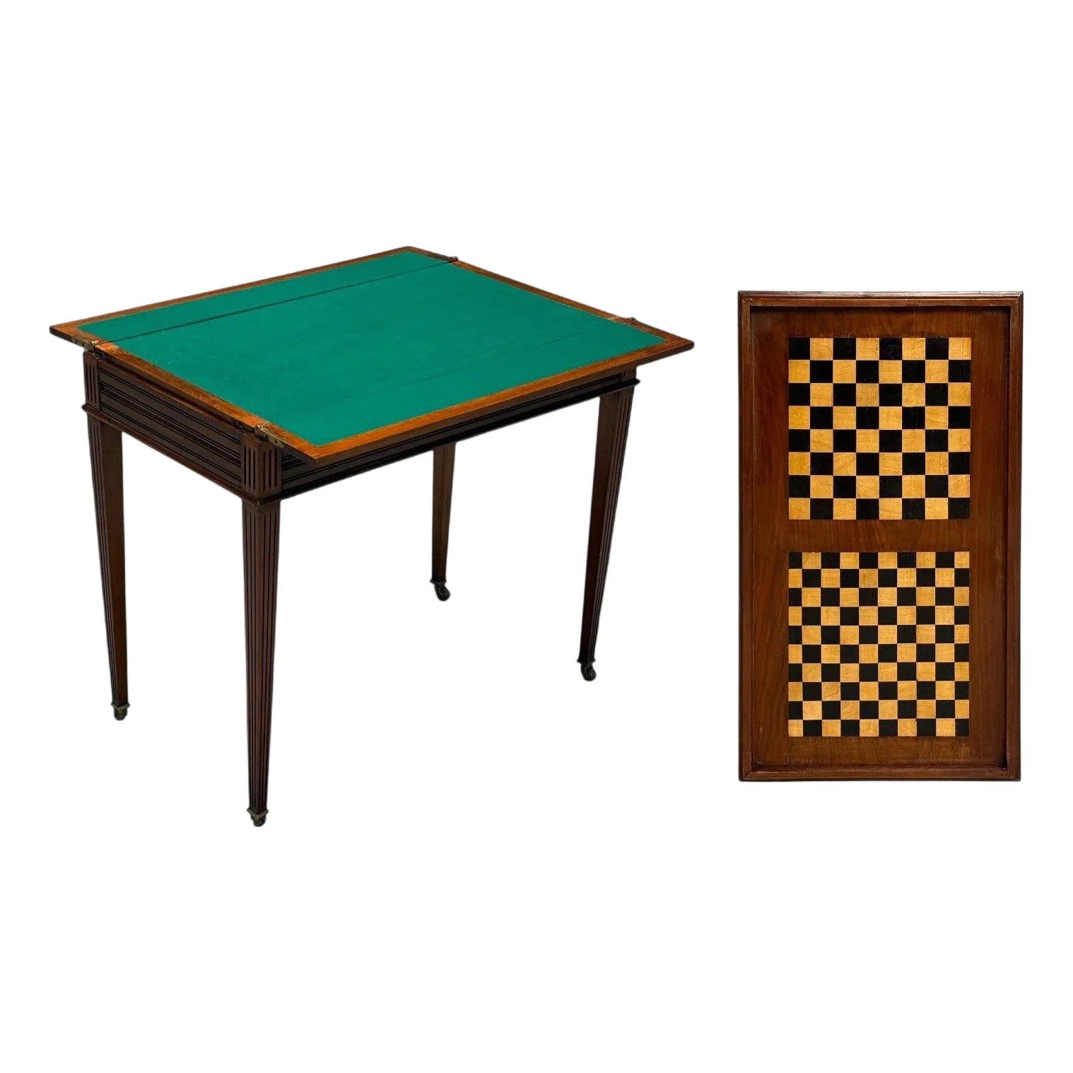 French Louis XVI Style, Mahogany, Green Felt, Game Table, France, 20th ...