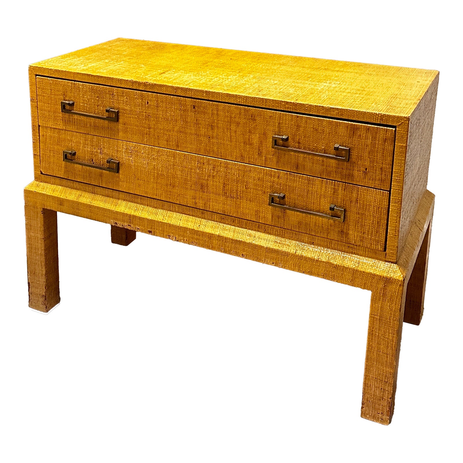 Midcentury Raffia Covered Two-Drawer Chest or Side Table | Chairish
