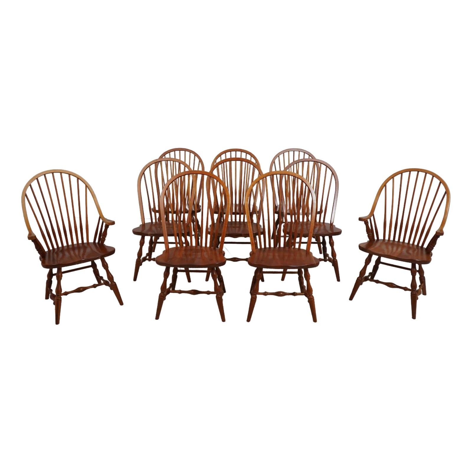 Set of 10 Solid Cherry Loop Back Windsor Dining Room Chairs | Chairish