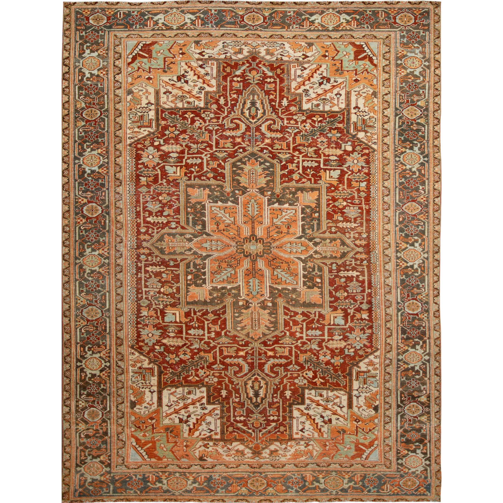 Antique Persian Heriz Handmade Medallion Red Wool Rug | Chairish