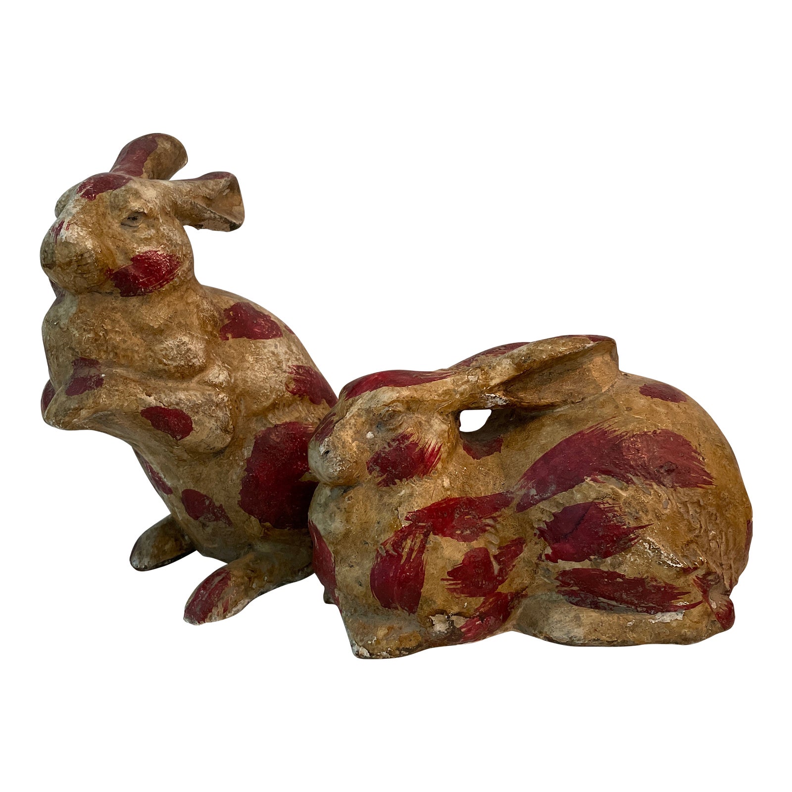 Pair of Late 19th Century Spotted Rabbits | Chairish