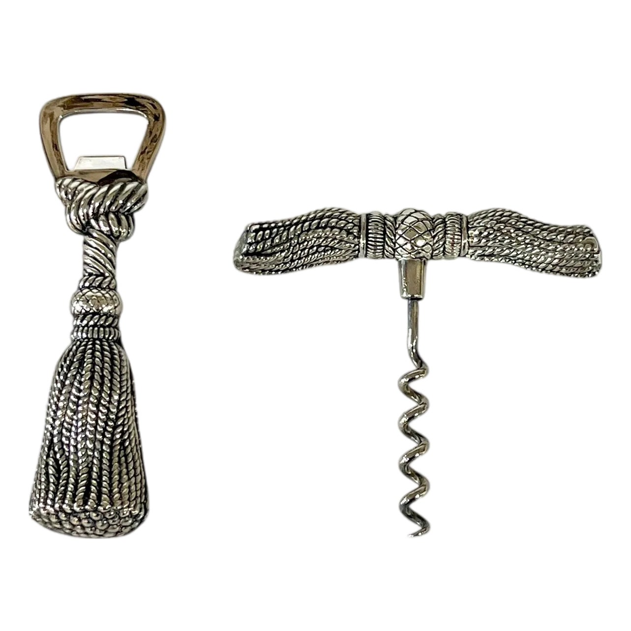 1970s Set of Vintage Silver Plate Tassel Barware by Silea Including a ...