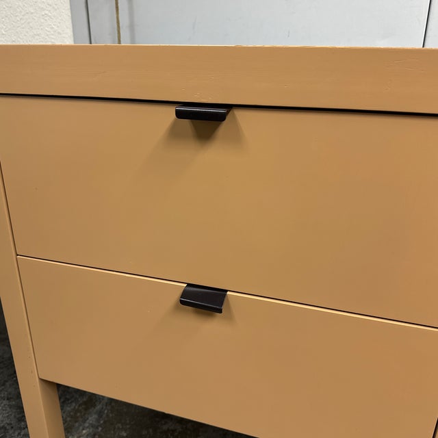 Custom Design Tan Lacquered Two Drawer Nightstands, a Pair | Chairish