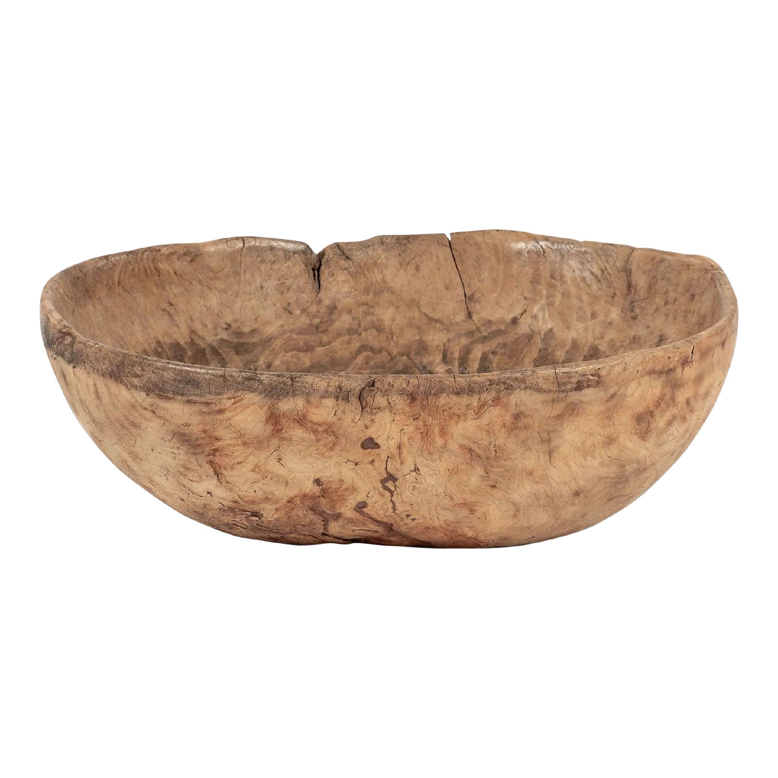 Large Primitive Oval-Shaped Dug Out Bowl From Sweden | Chairish