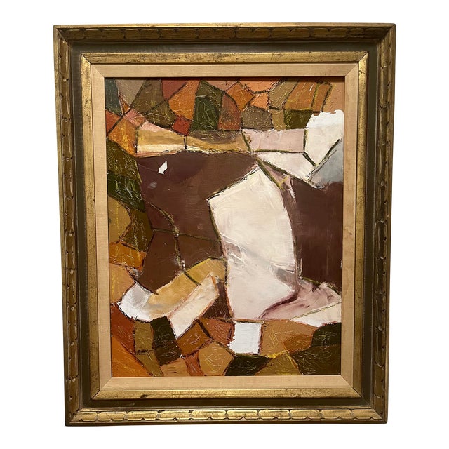 1970s Abstract Oil on Canvas, Original Painting in Earth Tones, Framed ...
