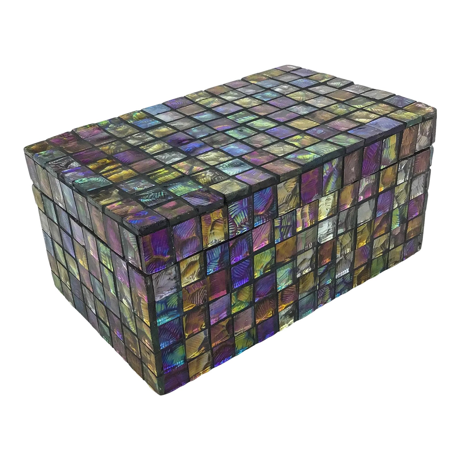 Large Glass Mosaic Lidded Trinket Treasure Chest | Chairish