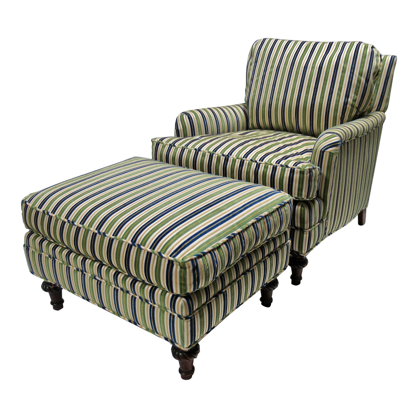 C.1990's English Traditional Down & Feather Blue and Green Striped Club ...