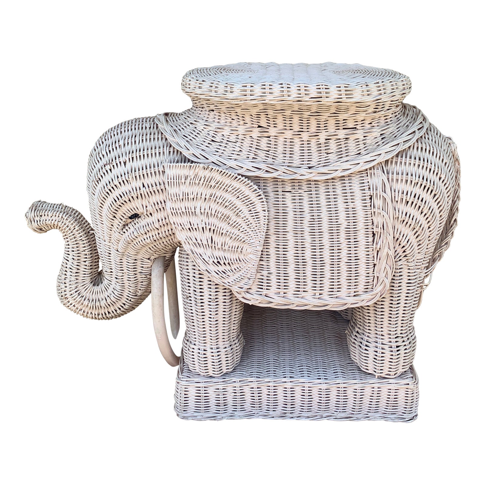 Wicker Rattan White Elephant Garden Stool or Side Table, 1970s | Chairish
