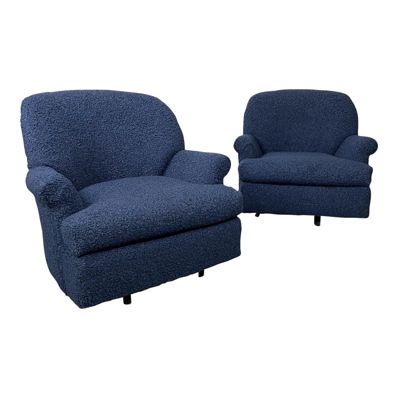 Pair of Mid-Century Modern Scroll Arm Swivel Lounge / Arm Chairs, Faux ...