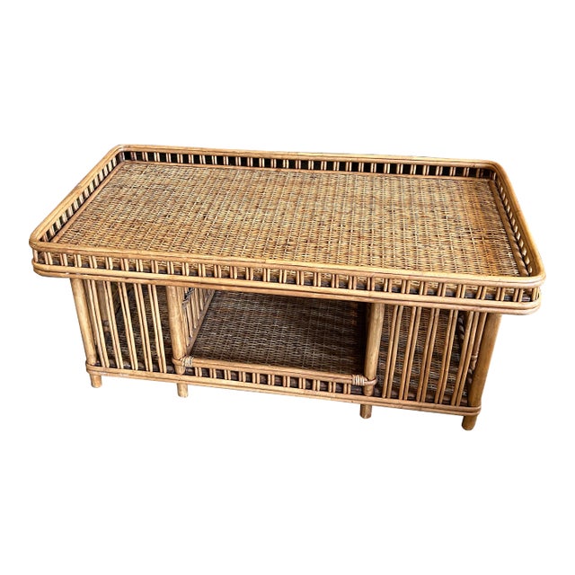 Wicker & Rattan Rectangular Organic Modern Coffee Table | Chairish