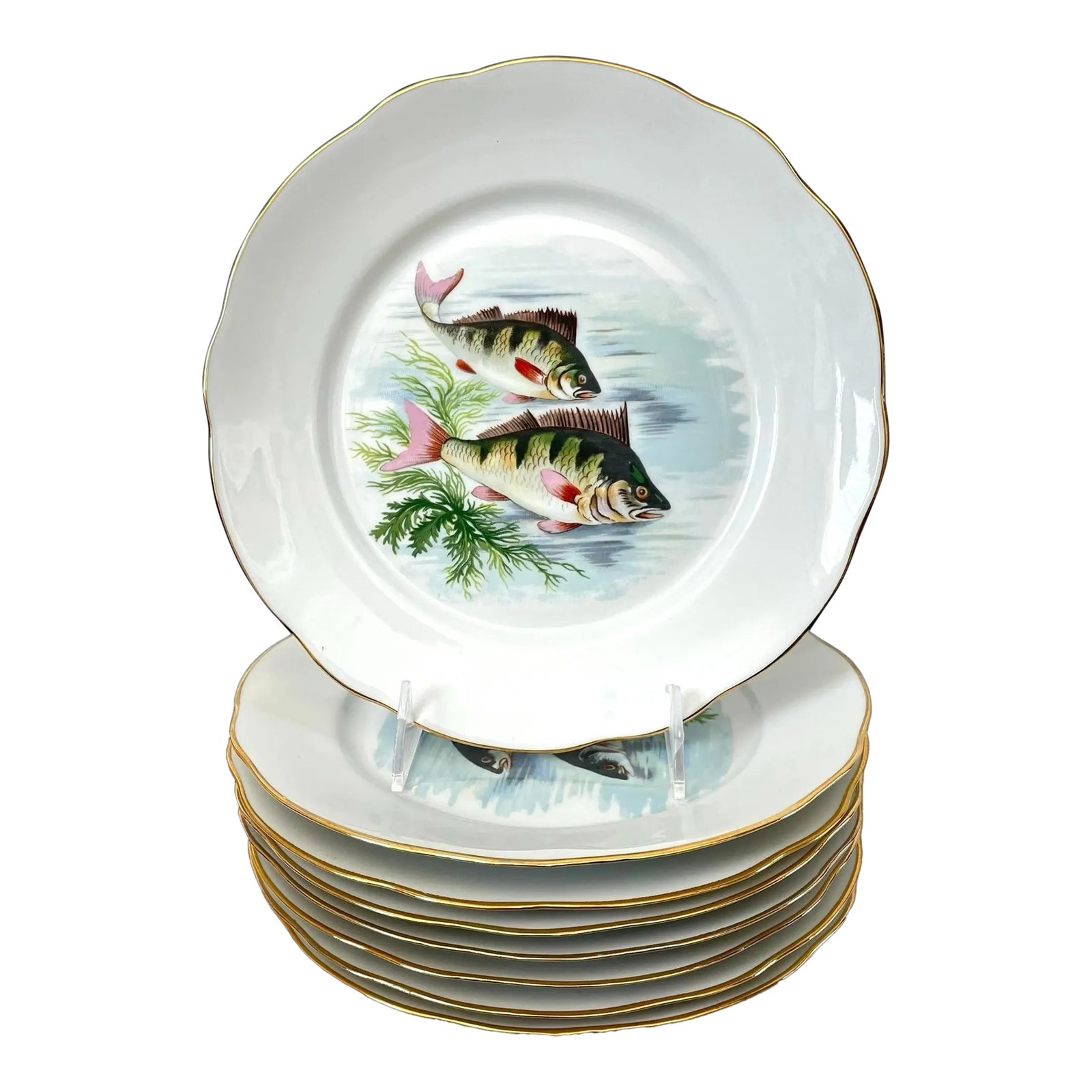 Fd Chauvigny Fish Dinner Plates. Set of 8. France | Chairish