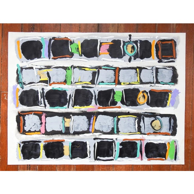 Abstract Expressionist Jerry Adams Black Boxes Painting on Paper | Chairish