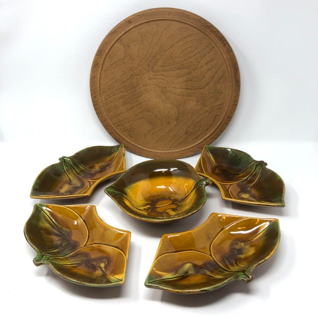 Mid Century 6 Piece Drip Glaze Ceramic Lazy Susan Party Server Ld706 ...