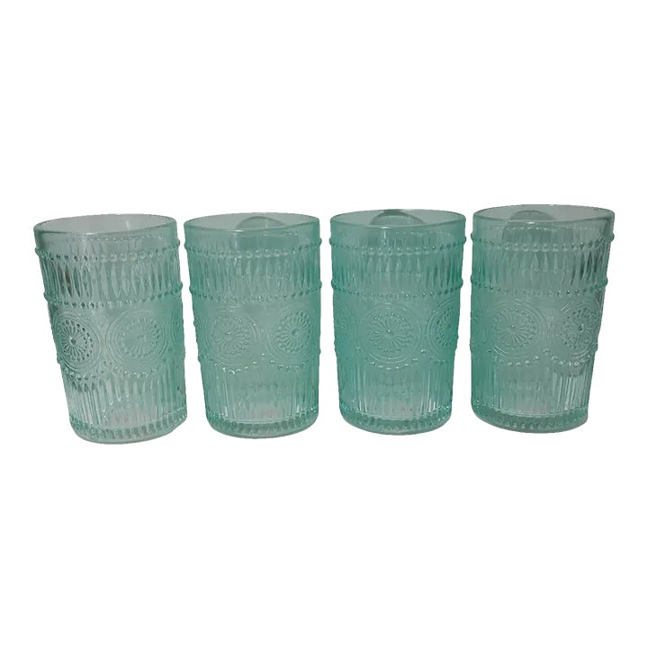 Late 20th Century Spa Teal Green Ornate Style Pressed Glass Water ...