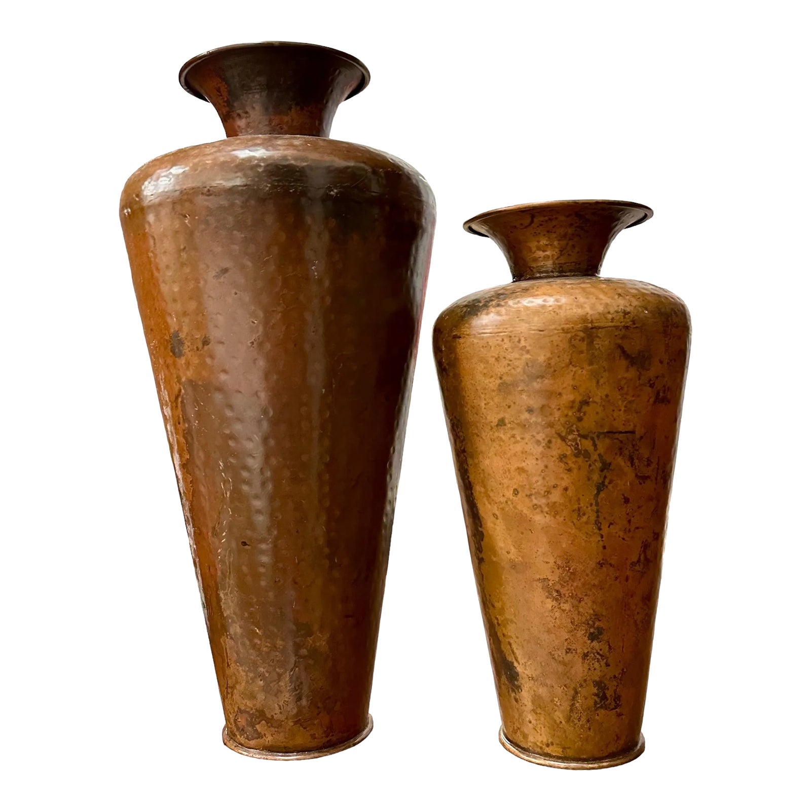 20th Century Mexican Hand Beaten Copper Vases - a Pair | Chairish
