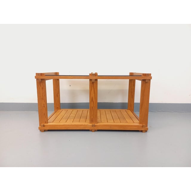 Vintage Rectangular Coffee Table in Pine and Smoked Glass, 1970s | Chairish