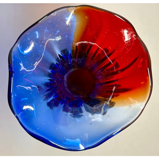 Vintage Jewel-Tone Red-Blue Split-Color Murano Style Bud Vase | Chairish