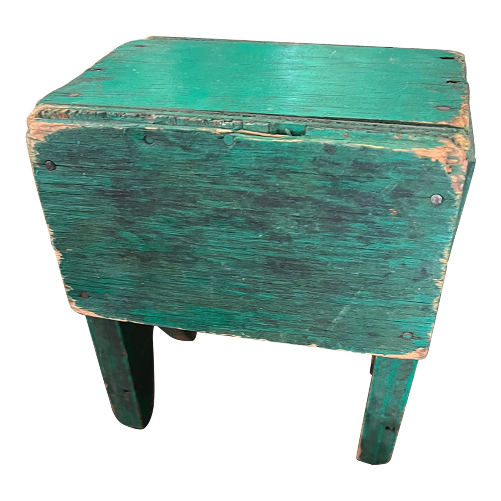 1970s Petite French Green Wooden Stool | Chairish