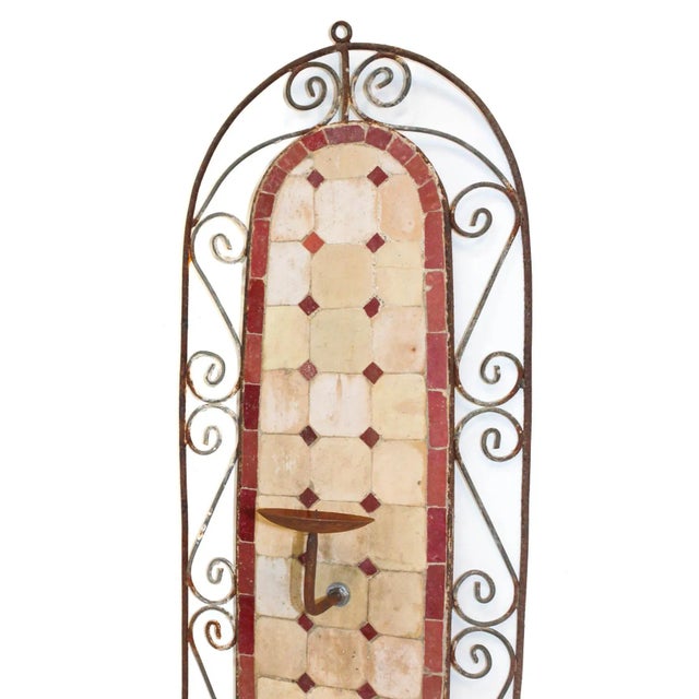 Terracotta Tile Wall Sconce With Candle Cup Red Accents | Chairish