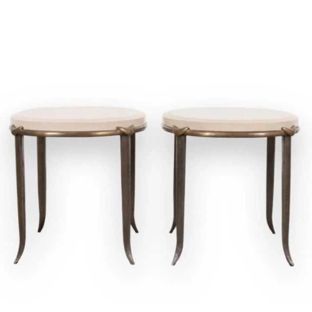 27” Tall Bronze and Indiana Limestone Tables By Tom Corbin. - a Pair ...