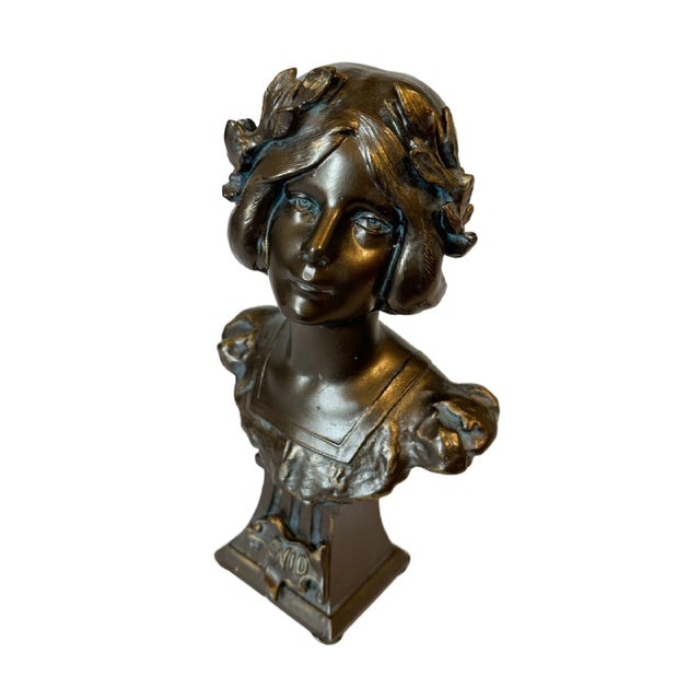 Antique Art Nouveau "Enid" Bronzed Spelter Lady Bust After Emmanuel ...