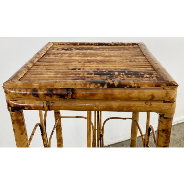 Vintage Tall Burnt Tortoise Shell Bamboo Plant Stand or Side Table ...
