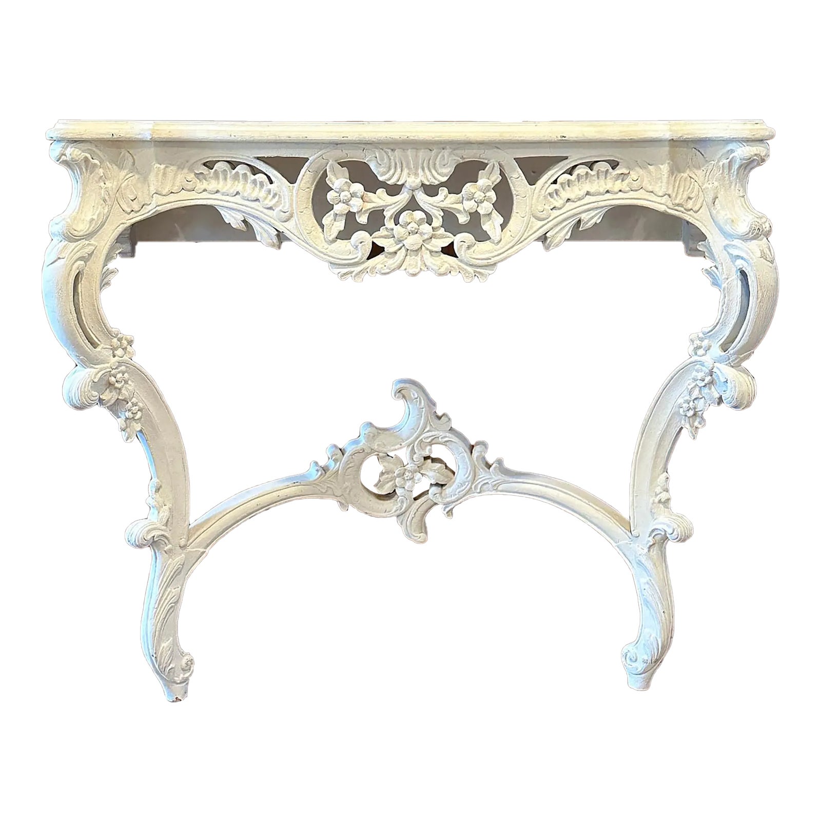 1980s Vintage Ivory Italian Baroque Rococo Style Two Legged Console ...