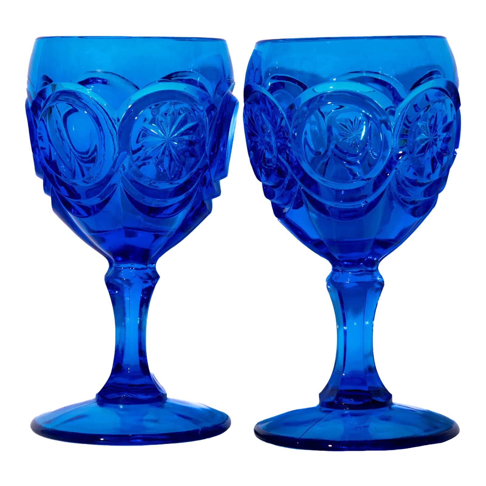 Vintage Knobby Bull's Eye Blue Goblets- Set of 2 | Chairish