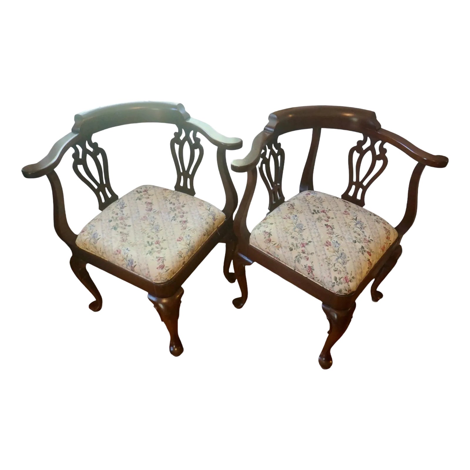 1980s Pair of Ethan Allen Georgian Style Claw Foot Mahogany Chairs ...