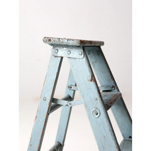 Vintage Wooden Blue Step Ladder | Chairish