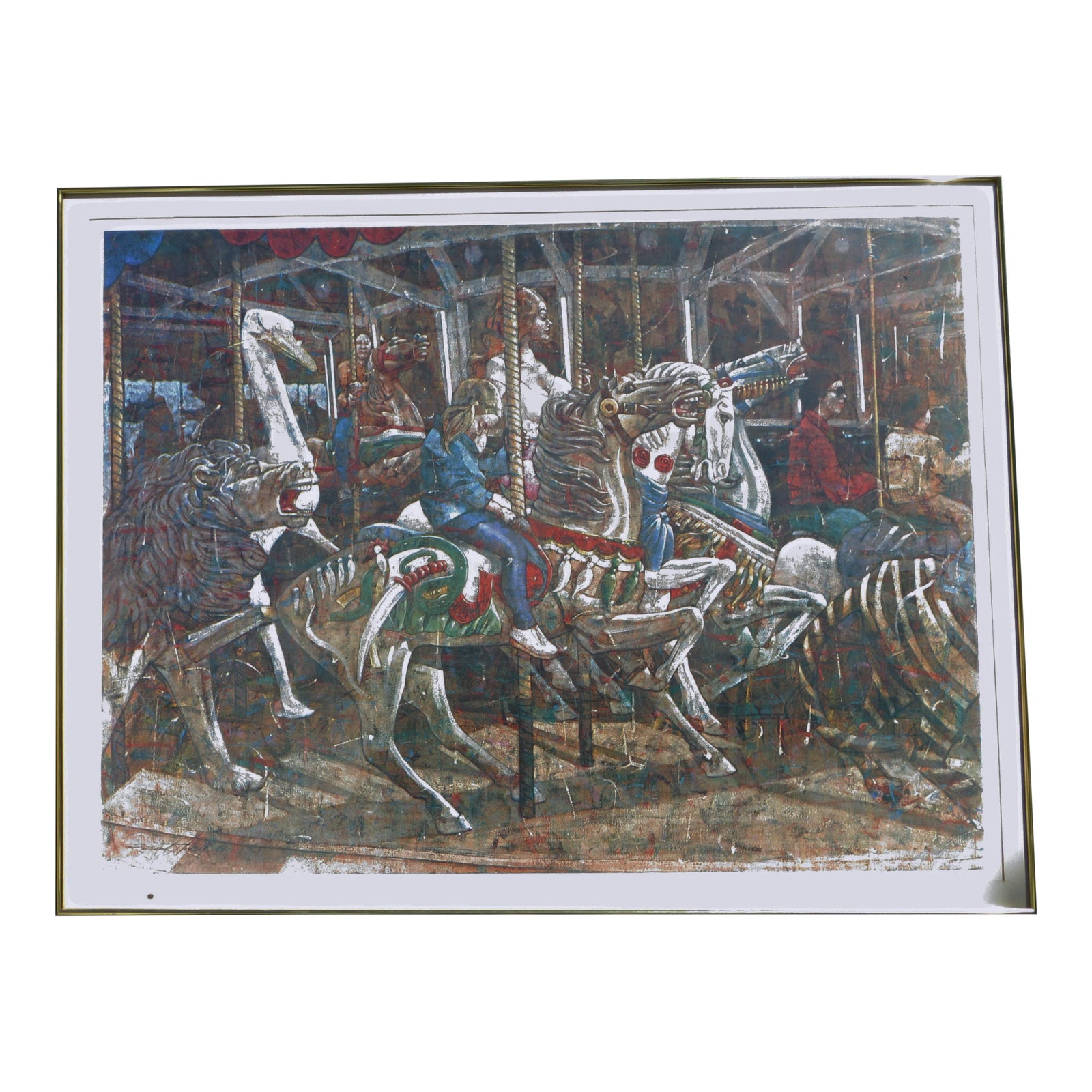 1970s Raymond Howell Large Chromolithograph, Carousel | Chairish