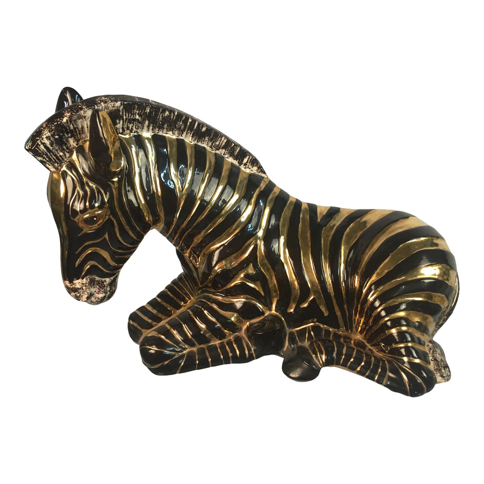 Vintage Gold & Black Zebra Figurine | Chairish