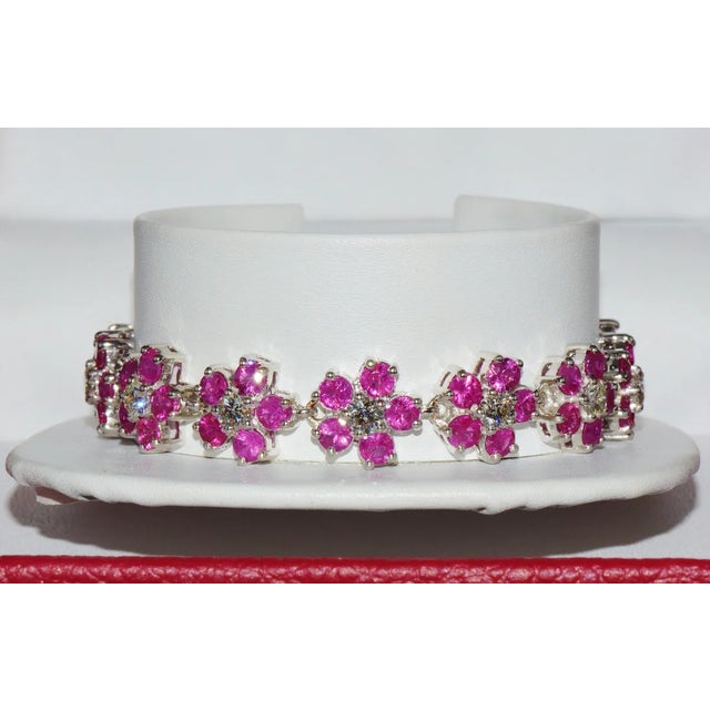 Certified Natural 18.6Ct VS F Diamond Ruby 18K Solid Gold Floral Tennis ...