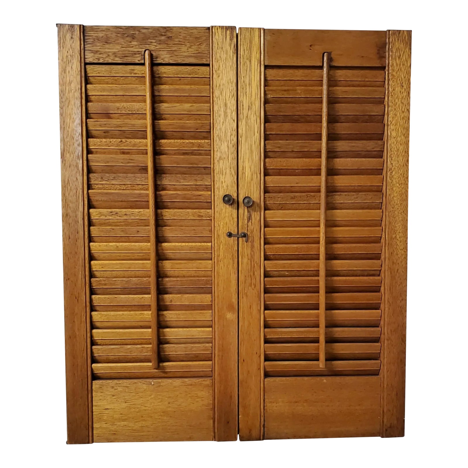 Wall Cabinet With Mahogany Shutter Doors | Chairish