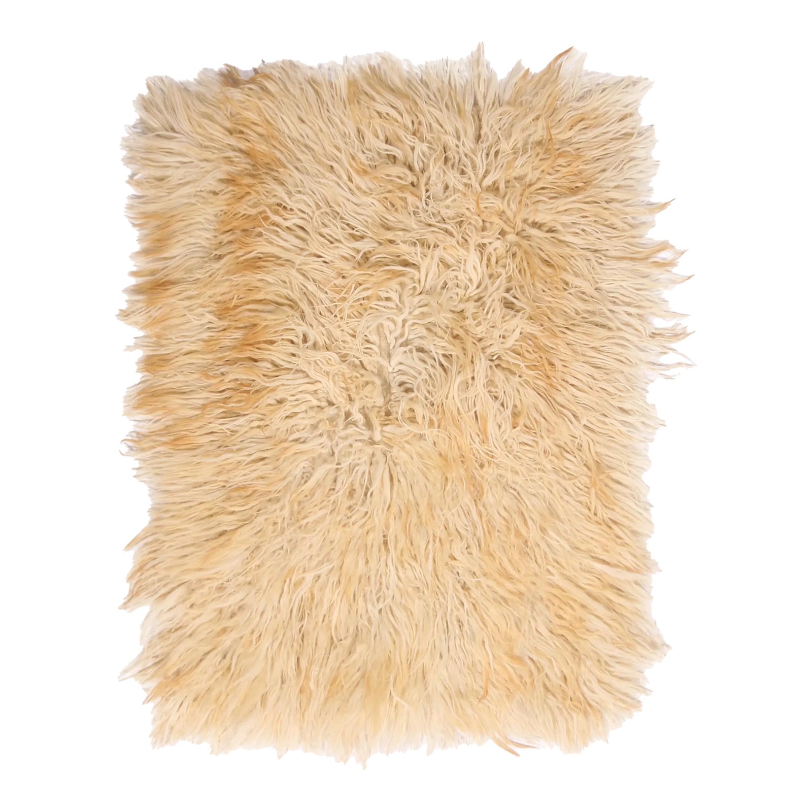 Vintage Mid-Century Tulu Cream Beige-Brown Shag Wool Rug | Chairish