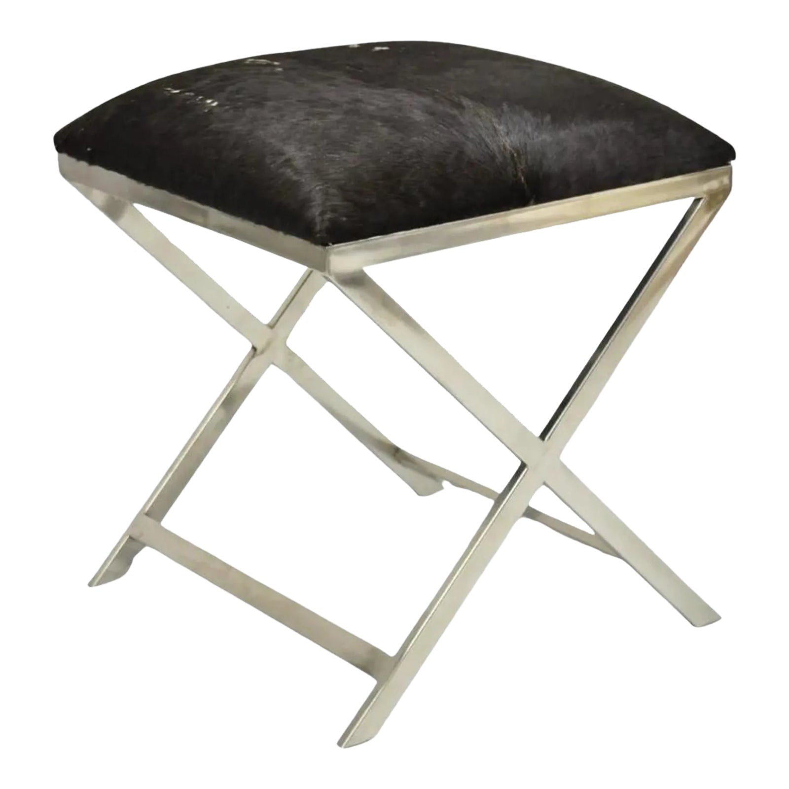 Late 20th Century Modern Chrome Frame X-Frame Metal Stool With Cowhide ...