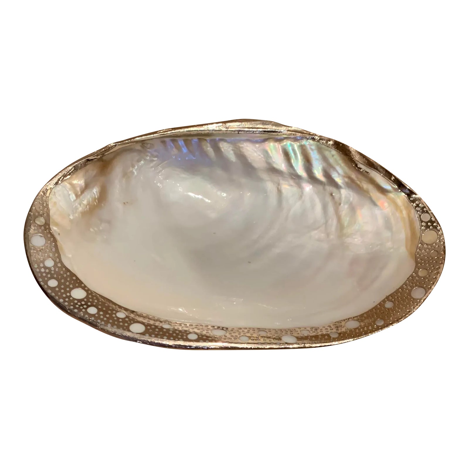 Mid 20th Century Shell Serving Dish With Silver Leaf | Chairish