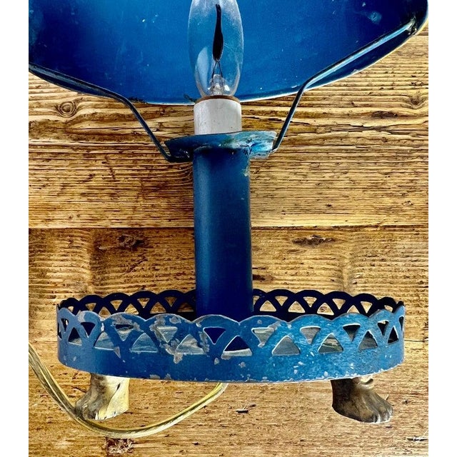 Petite Hand Painted Italian Blue Tole Lamp W/ Shade | Chairish